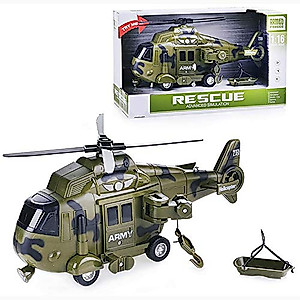 Liberty Imports Army Rescue Helicopter Friction Powered Toy Military Vehicle for Boys | Push and Go Chopper with Pretend Play Action Lights and Sounds (Military)