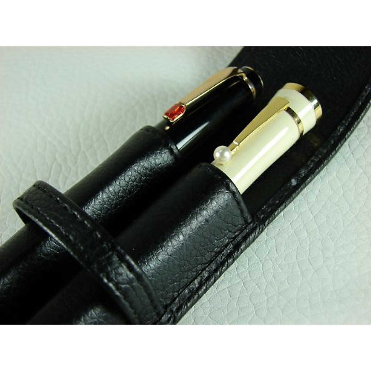 Lanxivi Double Pen Genuine Leather Pouch Case Top Washed Cowhide (Black)
