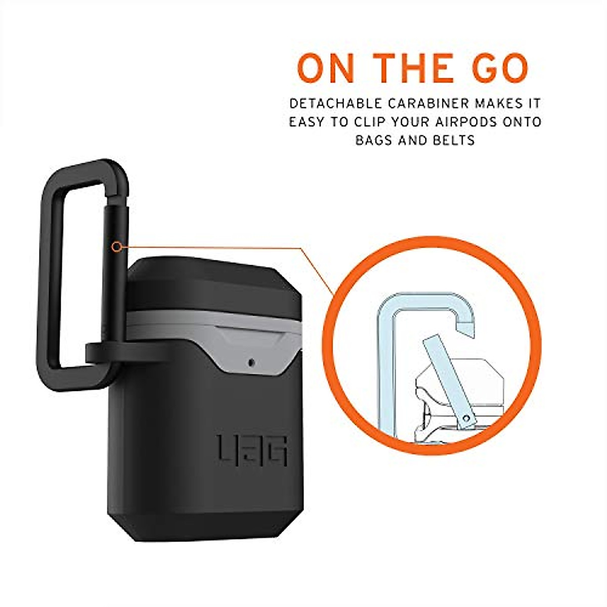 URBAN ARMOR GEAR UAG Compatible with AirPods (1st & 2nd Gen) Case Full-Body Protective Soft-Touch Silicone Case with Detachable Carabiner, Standard Issue Hard Case_001, Black/Grey