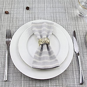 INFEI Broad Striped Cotton Blended Dinner Cloth Napkins - Set of 12 (40 x 30 cm) - for Events & Home Use (Grey)