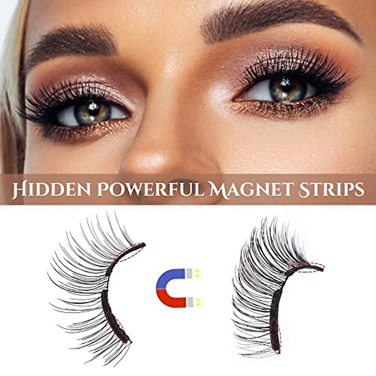 MLEN Dual Magnetic Eyelashes Natural Look Magnetic Eyelashes Without Eyeliner Soft Magnets False Eyelashes No Glue or Eyeliner Needed with Applicator Reusable 3D Fake Lashes Extension with Tweezers