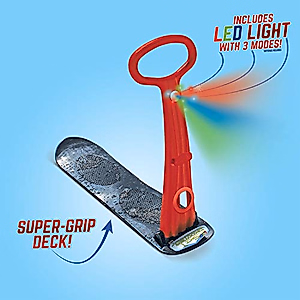 Geospace Original Winter Fun Ski Skooter Sled with Single LED Light: Fold-up Portable Snowboard Kick-Scooter Sled for Use on Snow (RED)