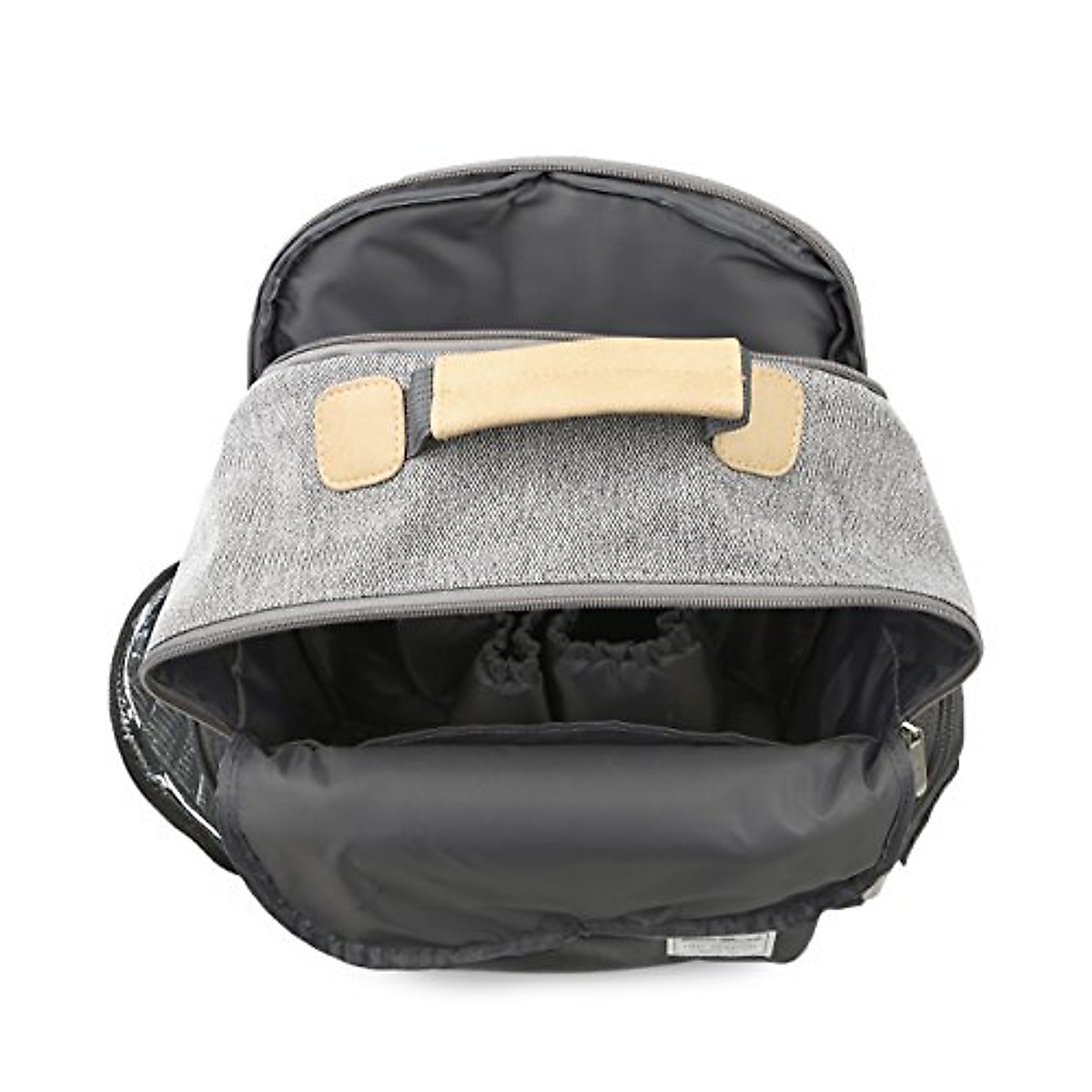 Eddie Bauer Places & Spaces Bridgeport Diaper Bag Backpack, Cooler Bottle Pockets and Changing Pad Included, Light Grey and Tan