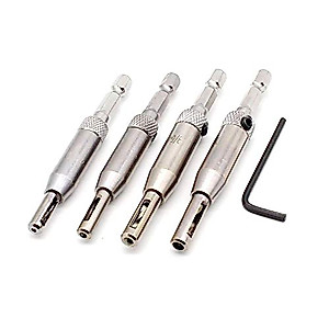 Self Centering Drill Bit Set, 4 PCS HSS Self-Centering Hinge Tapper Core Drill Bit Set, Woodworking Tools and Accessories 5/64", 7/64", 9/64", 11/64"