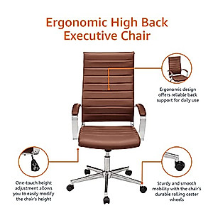 Amazon Basics High-Back Executive Swivel Office Desk Chair with Ribbed Puresoft Upholstery - Brick Red, Lumbar Support, Modern Style