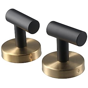 Urjumpea 2 Pack Black & Gold Towel Hook Wall Mounted Heavy Duty Stainless Steel Shower Hooks Round Robe Hanger Coat Hooks Towel Holder for Bathroom