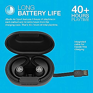 JLab JBuds Air Sport True Wireless Bluetooth Earbuds + Charging Case | Black | IP66 Sweat Resistance - Class 1 Bluetooth 5.0 Connection | 3 EQ Sound Settings JLab Signature, Balanced, Bass Boost