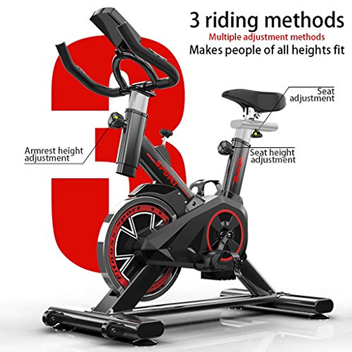 Exercise Bike Resistance and Height Adjustable Indoor Cycling Bike Stationary with LCD Digital Monitor and Phone Holder, Professional Exercise Sport Bike for Home Cardio Gym Workout (Black 2)