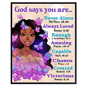 African Americans Wall Art & Decor - God Says You Are - Afro Black Art - Black women Poster - Pink Black Girl Magic - Inspiration Motivation spiritual Religious Christian Scripture - Teen Bedroom