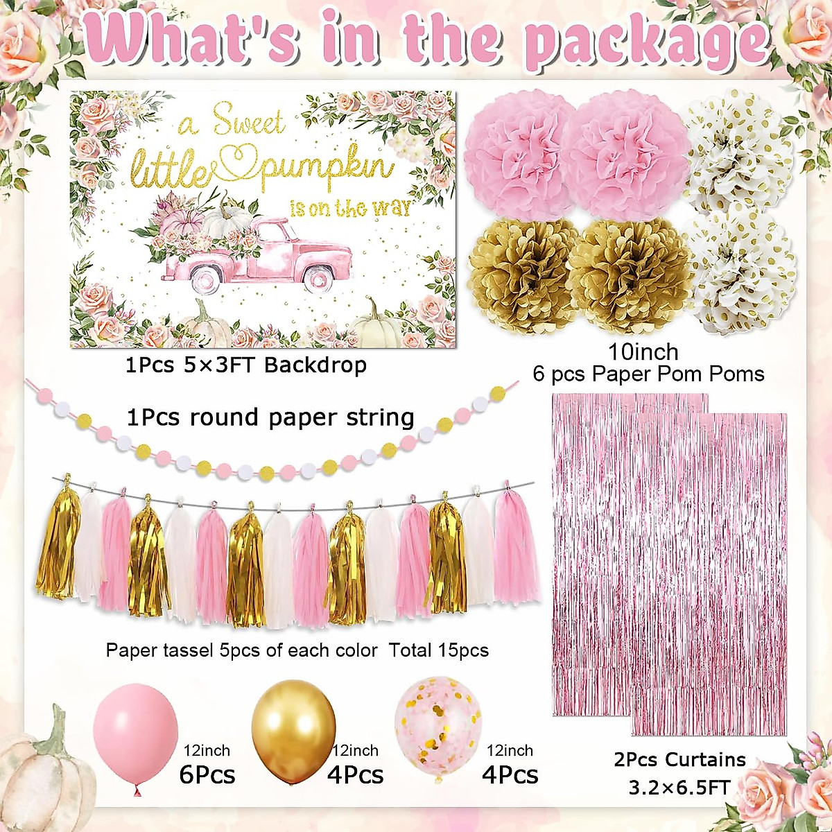 Little Pumpkin Baby Shower Decorations, Girl Pink Pumpkin Baby Shower Decorations, A Little Sweet Pumpkin is On The Way Backdrop, Pink Pumpkin Baby Shower Party Supplies