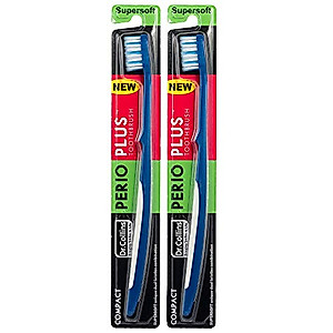 Dr. Collins Perio Plus Compact Toothbrush, (Colors Vary) (Pack of 2)