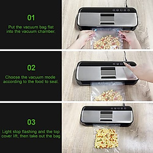 HWTONG Vacuum Sealer, 70 Kpa Powerful Automatic Food Saver Vacuum Sealer Machine with Moist/Dry Modes, Food Sealer Vacuum Sealers for Food Storage & Sous Vide with 15 Seal Bags & 1 Air Suction Hose