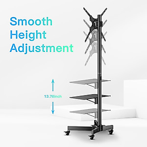 PPQ Mobile TV Cart for 23-55 Inch LCD LED Flat/Curved TVs, Tilting and Rotating Mount, Portrait to Landscape, Height Adjustable Metal Shelf Rolling TV Stand with Wheels up to 55lbs Max VESA 400x400mm