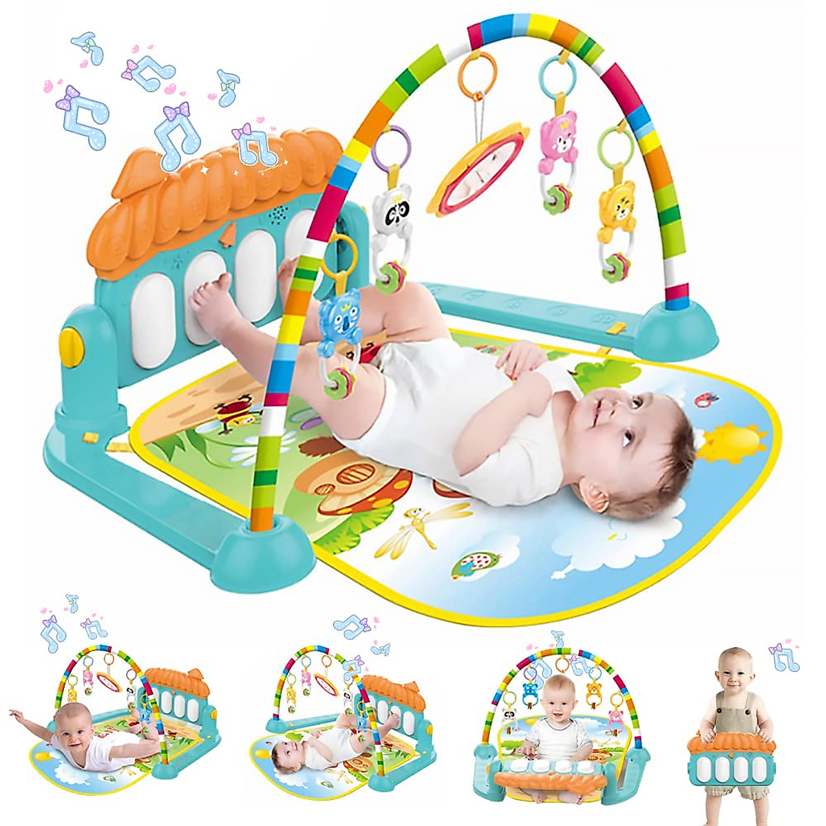 MORITA BOKUJO Baby Gyms Play Mats,Music Lights Deluxe Gym Tummy Time Padded Mat for Newborn Toddler Infants Activity Center for Infants.