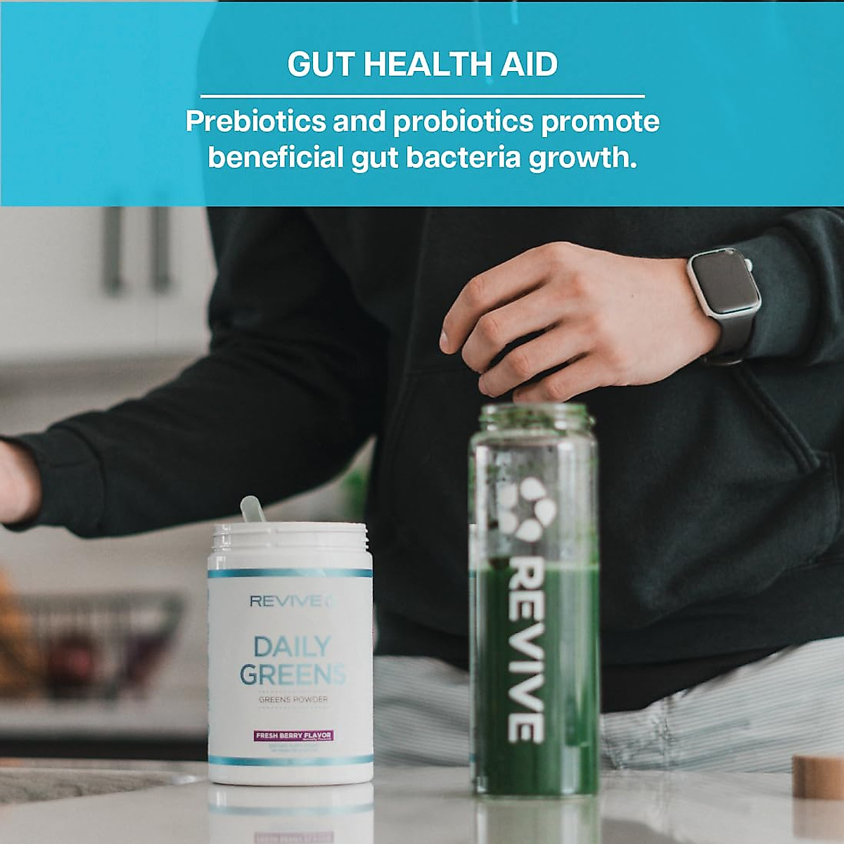 Revive MD Daily Green Powder Superfood (Chocolate) - Supergreens Powder to Support Energy Levels - Green Juice Powder That Improves Fiber Intake - Vegetable Powder Supports Digestion and Gut Health