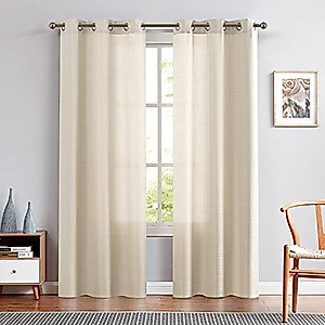 jinchan Beige Linen Textured Curtains 84 Inch Long 2 Panels for Living Room Grommet Top Light Filtering Window Drapes for Bedroom Heathered Beige