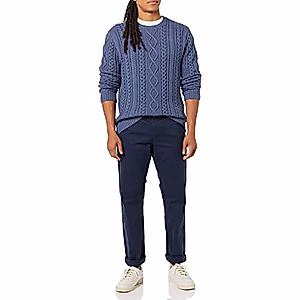 Amazon Essentials Men's Long-Sleeve 100% Cotton Fisherman Cable Crewneck Sweater, Dark Blue, Large