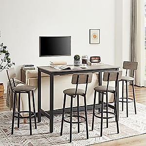 OGAOL Bar Table and Chair Sets for 4, 5 Pieces Industrial Counter Height Pub Table and 4 PU Soft Stools with Back&Adjustable Feet, 47" Dining Table and Chairs for Restaurant,Living Room (Gray, 47")