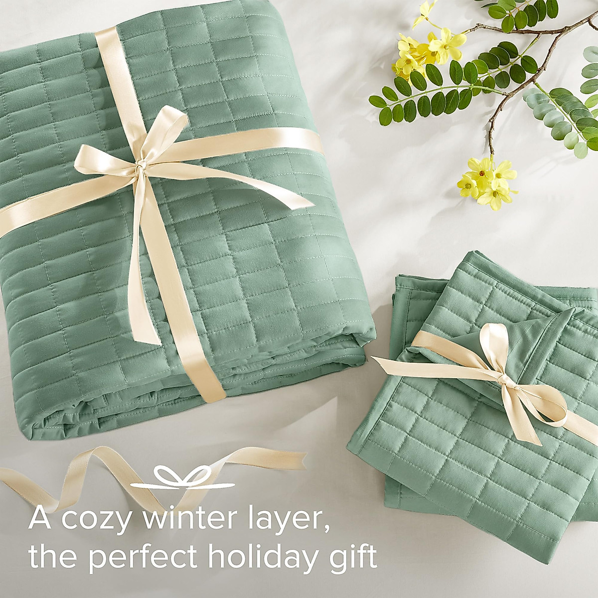 Comfort Spaces Kienna Quilt Set-Luxury Double Sided Stitching Design All Season, Lightweight, Coverlet Bedspread Bedding, Matching Shams, Bedspread King (120"x118"), Seafoam