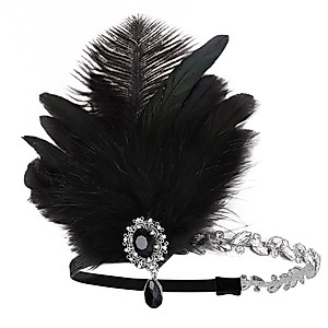 GENBREE 1920s Flapper Headband Black Feather Headpiece Rhinestone Headbands Cocktail Head Accessories for Women(Pattern 3)