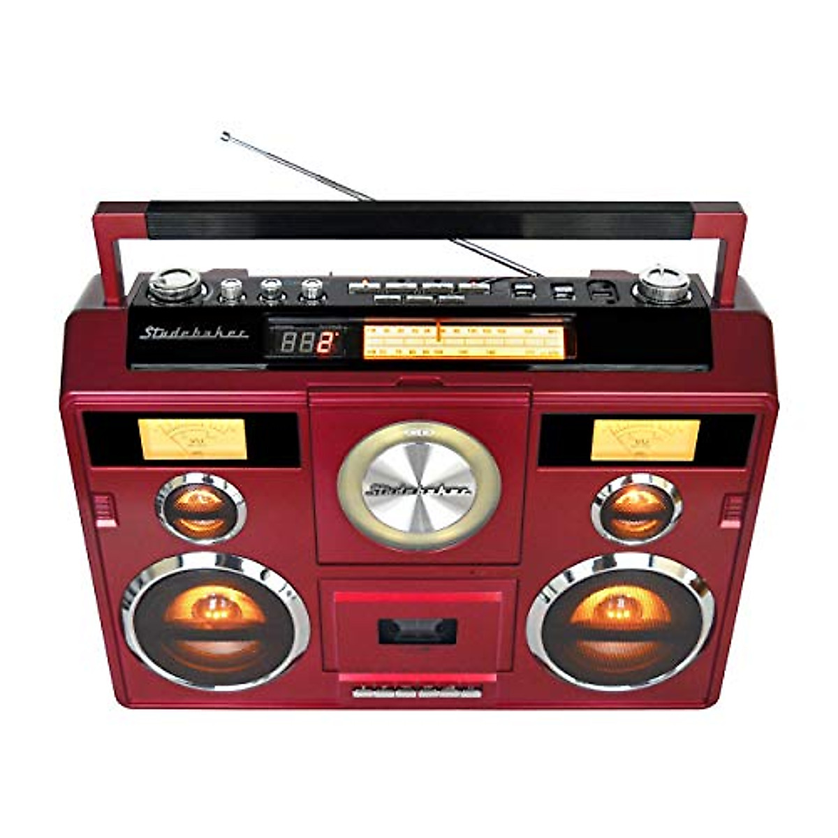 Studebaker Sound Station Portable Stereo Boombox with Bluetooth/CD/AM-FM Radio/Cassette Recorder (Red)