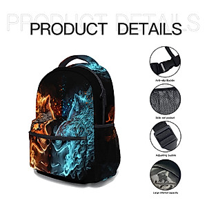 aportt Blue Red Fire Wolf Backpack for Boys Girls Durable Casual Basic Kids Bookbag Lightweight School Bag for Teens Students Travel Hiking Camping Daypack