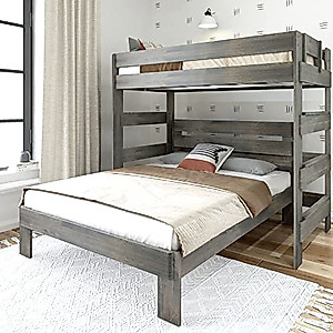 Plank+Beam Rustic Twin Over Queen L Shape Bunk Bed, Driftwood