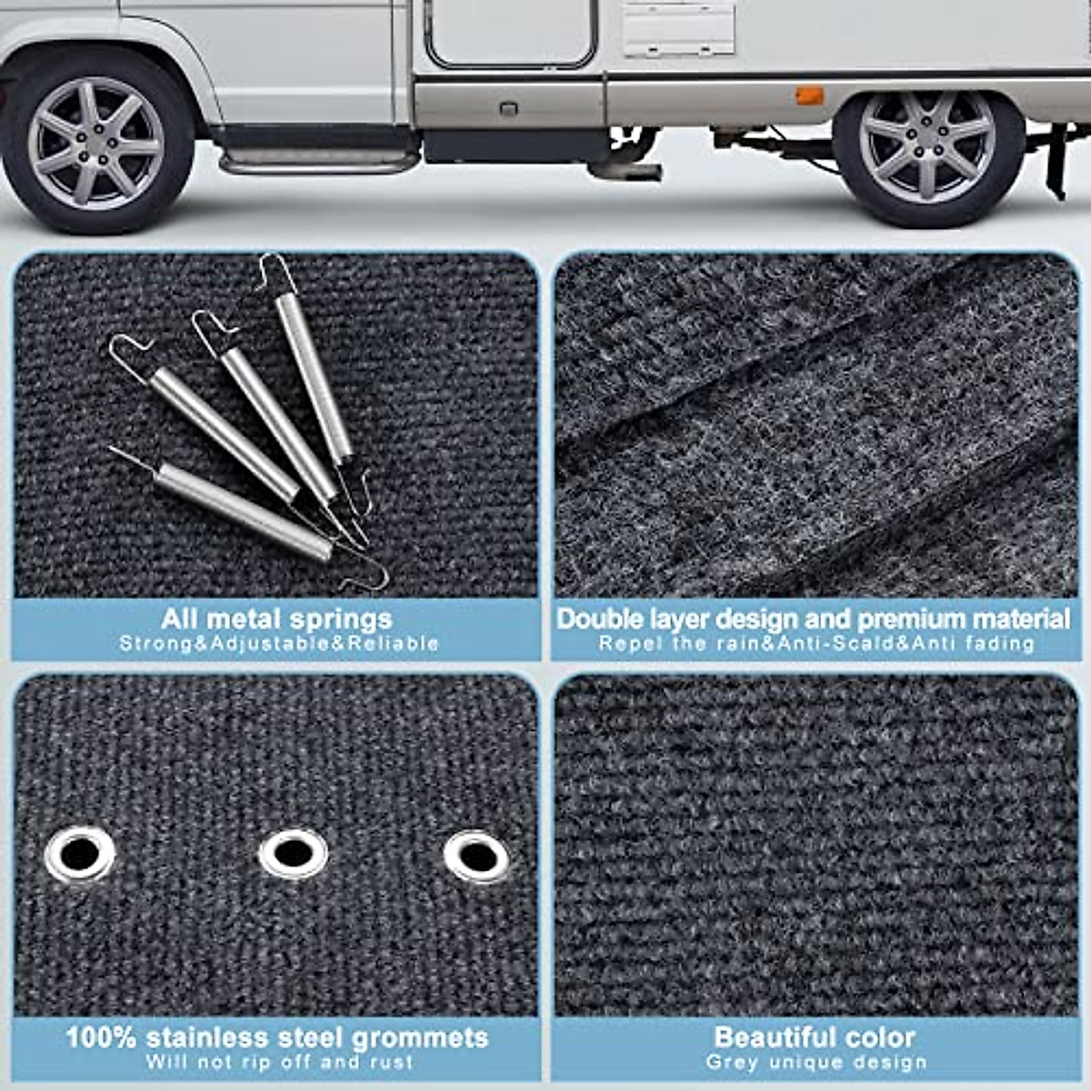 BOYISEN RV Step Covers 3 Pack, RV Step Rug Wrap Around 22 Inch RV Stair Cvers Fits 8-11 Inch, Camper Step Covers Keep Your Camper CleanGray