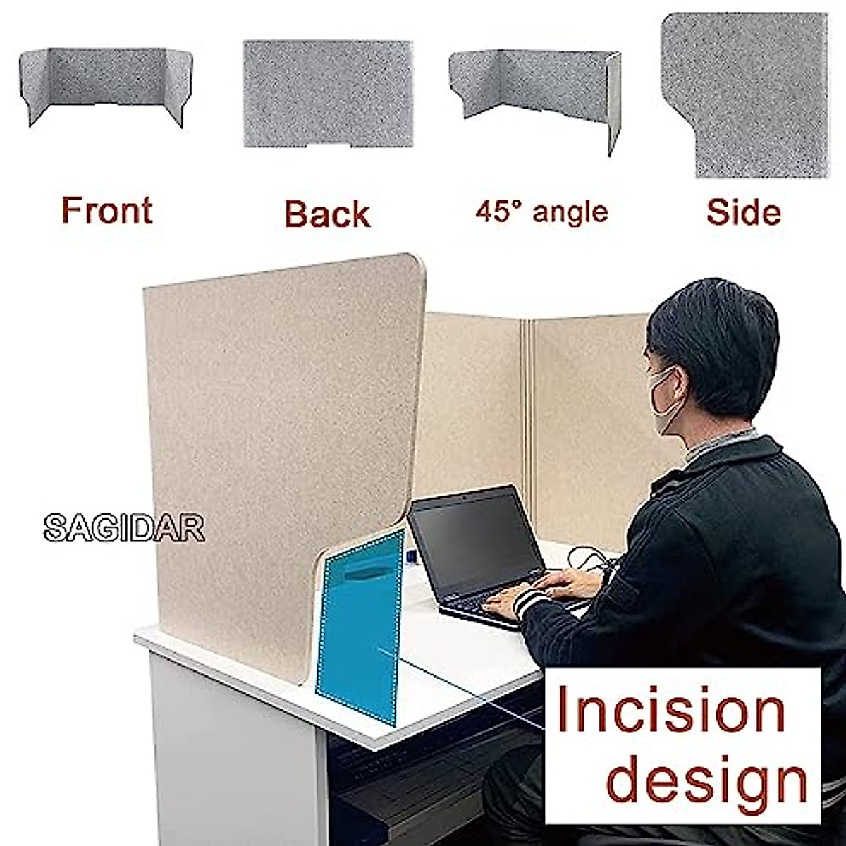 SAGIDAR Desk Barrier Polyester Fiber, Sound Absorbing, Sneeze Guard Desk Divider, Desktop Privacy Panel 60/80/100cm, Office Divider Partition Folding, No Installation Required