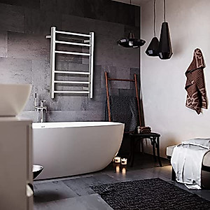 SHARNDY Towel Warmer Brushed Nickel for Bathroom Wall Mounted Bath Towel Heater Plug-in Electric Heated Towel Rack Stainless Steel Square 6 Bars Drying Rack ETW13C 68W 26.77x20.47x4.13 inches