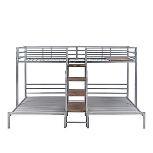 Bellemave Triple Bunk Bed with Storage Stairs Twin Over Two Twin Bunk Beds Metal Bunk Bed for 3 Kids with Storage Shelf for Three Boys Girls Teens, Silver