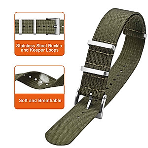 ANNEFIT Nylon Watch Band 20mm, One-Piece Waterproof Military Watch Straps with Heavy Silver Buckle (Army Green)