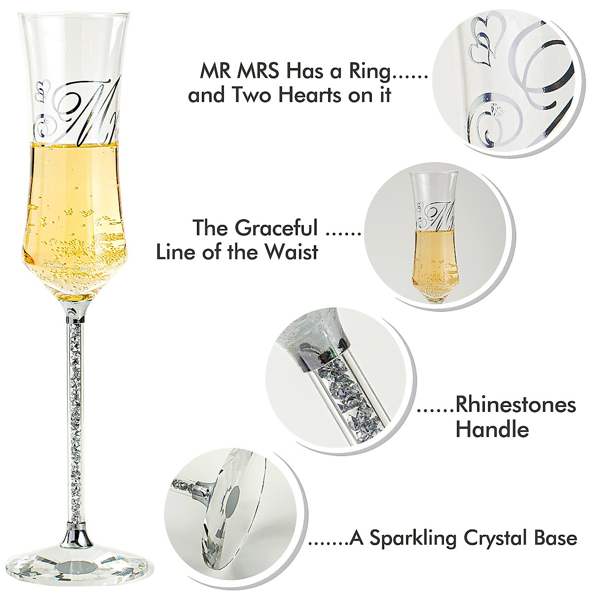 iooiluxry Wedding Champagne Flutes and Cake knife Server Set, Mr and Mrs Champagne Flutes, Bride and Groom Champagne Glasses and Cake Cutting set for Wedding Gifts