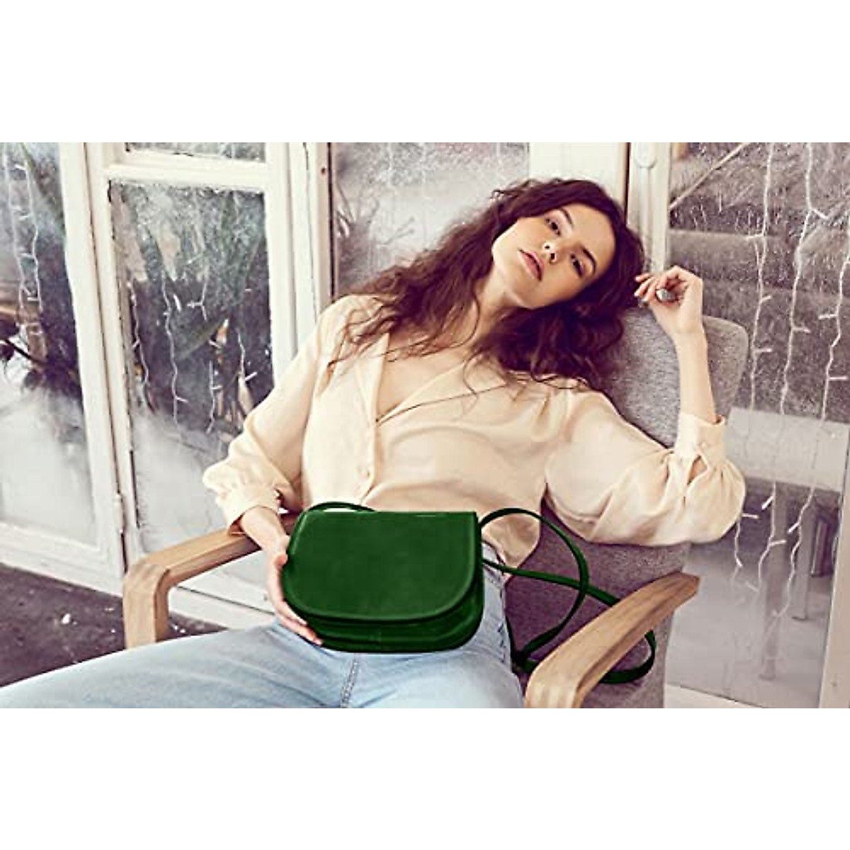 Time Resistance Leather Cross Body Bag for Women Shoulder Bag Messenger Purse (Green) - Gift Box Included