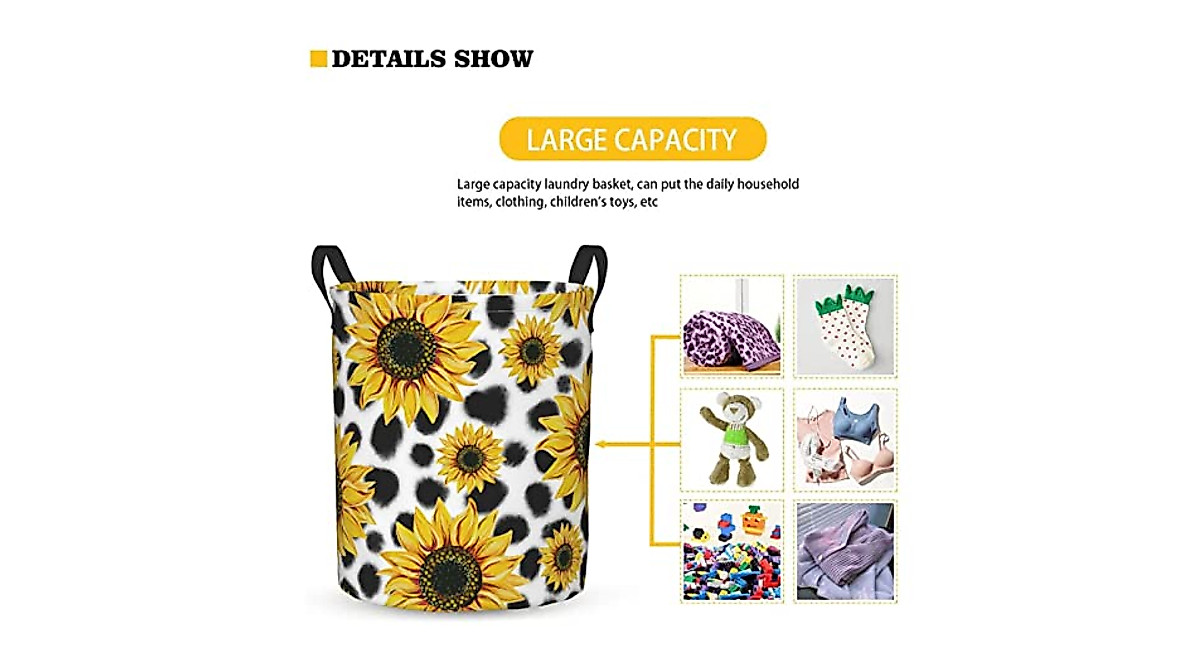 KiuLoam Sunflowers On Cow Print 19.6 Inches Large Storage Basket ...