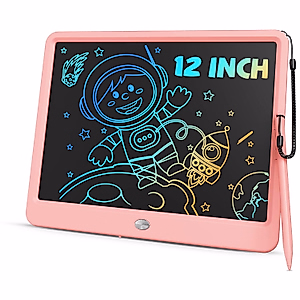 TEKFUN Toys for Girls 12in LCD Writing Tablet, Erasable Doodle Board with Anti-Lost Stylus, Mess Free Coloring Drawing Board, Travel Car Trip Games Toys Birthday for 3 4 5 6 7 Girls Pink