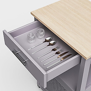 Tornama Kitchen Island Cart, Small Kitchen Carts On Wheels with Storage Cabinet, Drawer and Wood Top, Rolling Kitchen Island for Dining Room Living Room, Grey