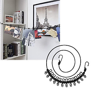 Vshinic Portablel Clothesline Retractable Clothesline,Clothesline Outdoor & Indoor Laundry Line Windproof Washing Line with Anti-Skid 12pcs Clothespins Black