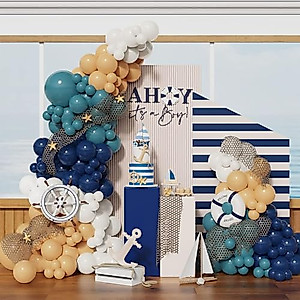 Nautical Anchor Party Balloon Arch Garland Kit,139PCS Navy Blue Dusty Blue Balloons for Baby Shower Ahoy It's A Boy Sailor Navigation Under The Sea Ocean Birthday Party Decoration Supplies