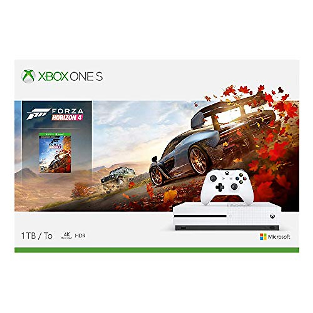 Microsoft Xbox One S 1TB/2TB Forza Horizon 4 Bonus Bundle: Forza Horizon 4, Xbox Wireless Controller, Xbox One S 4K HDR Console - White One S Gaming Console with 4K Blu-Ray Player