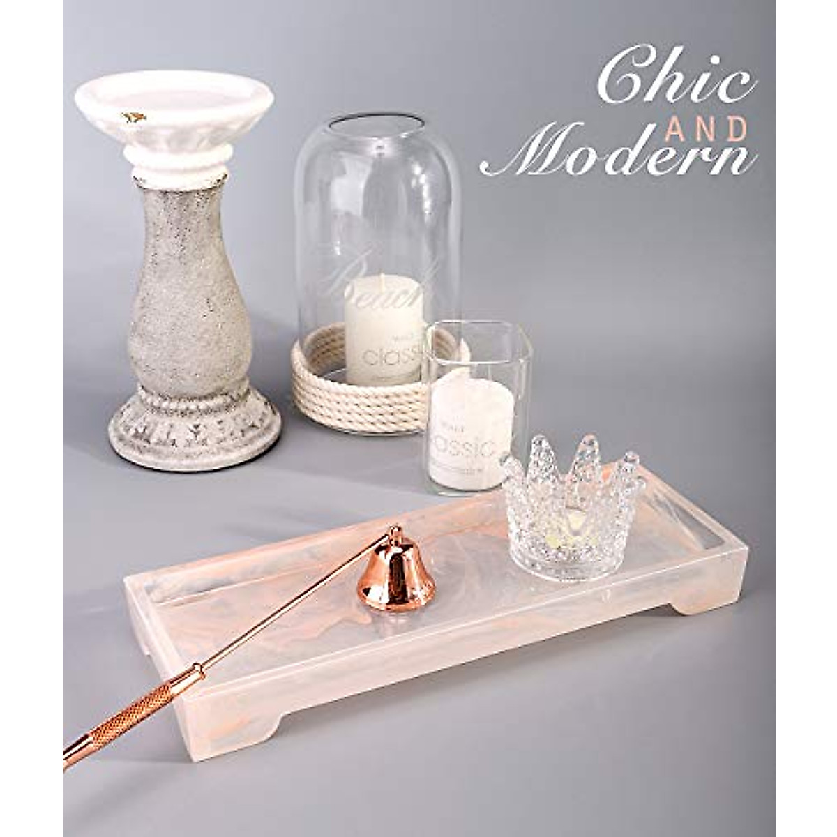 Lewondr Vanity Tray, Resin Decorative Tray Cosmetics Organizer Bathtub Bathroom Catchall Tray Countertop Closet Dresser Storage Tray for Arranging Perfume Jewelry Toiletry Makeup Brushes - Ink Pink