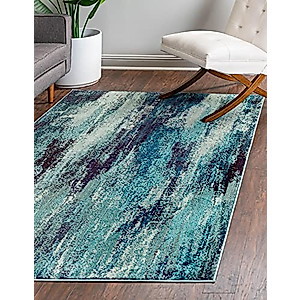 Unique Loom Jardin Collection Colorful, Vibrant, Abstract Watercolor Area Rug, Rectangular 7' 0" x 10' 0", Blue/Gray