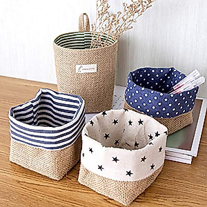 Foraineam 6 Pack Mini Hanging Storage Bag Cotton Linen Decorative Wall-Hanging Basket Organizer Collapsible Box Bin Bags for Wall Door Closet