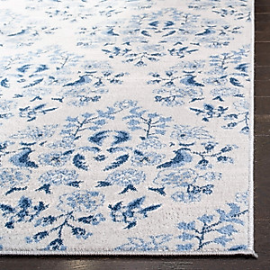 SAFAVIEH Brentwood Collection 4' x 6' Cream/Blue BNT856D Floral Shabby Chic Trellis Non-Shedding Living Room Bedroom Accent Rug