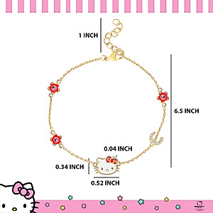 Hello Kitty Sanrio Womens Initial Bracelet 6.5" + 1"- Official License 18k Flash Plated Cubic Zirconia Letter C Bracelet