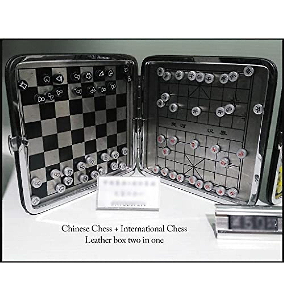 Magnetic Travel Chess Set Portable Mini Chess Set with Leather Chess Box and Magnetic Chess Pieces 2 in 1 Chess Set 4.6in Board Games (Color : Chinese Chess+Flying Chess)
