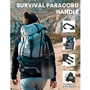 Half Gallon Insulated Water Bottle - Combo Carrier Bag with Strap, Paracord Handle, Straw & Flex Cap, Silicon Bottle Boot, Large Water Bottles 64 oz, Sweat Proof Metal Vacuum Flasks 1/2 Gallon Jug