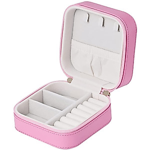Luxury Leather Travel Jewelry Box for Women Mini Organizer Small Jewelry Portable Travel Case for Rings Earrings Necklace Multifunctional Storage Mother's Day Gift Women Wife Daughter Gift (PINK)