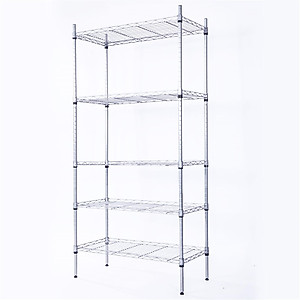 5-Wire Shelving Metal Storage Rack Adjustable Shelves, Multipurpose Metal Wire Rack Storage Shelving Organizer, Standing Storage Shelf Units for Kitchen, Garage, Bathroom, Laundry, Silver