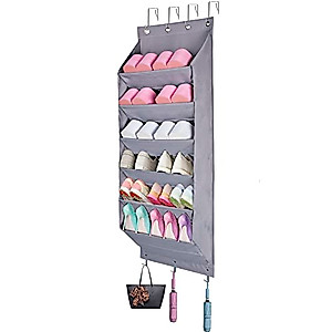Over The Door Shoe Organizer with Deep Pockets, 6 Layers Hanging Shoe Rack for Closet, 12 Pairs of Wall Shoe Rack with 3 Hooks, Door Hanging Organizer for Shoes Sneakers and Home Accessories Grey